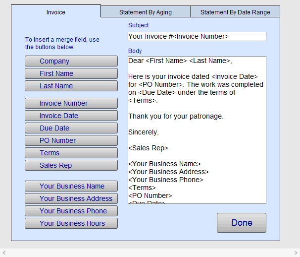 Set up Invoice Email Message