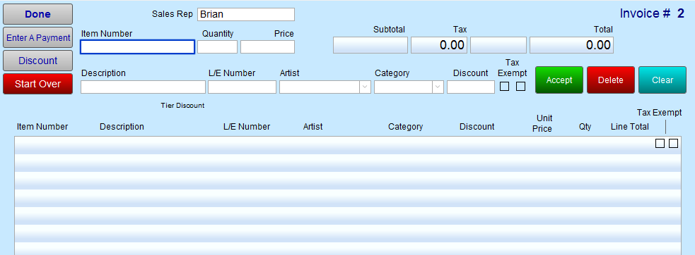 Invoices Rapid Entries Screen