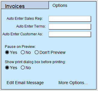 Set up Invoice Options